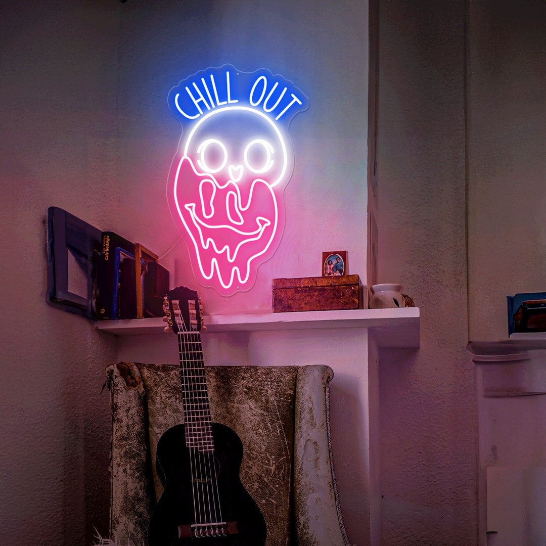 Chill Out Neon Sign Dripping Face Sign Smiley Face Neon Light Signs ...
