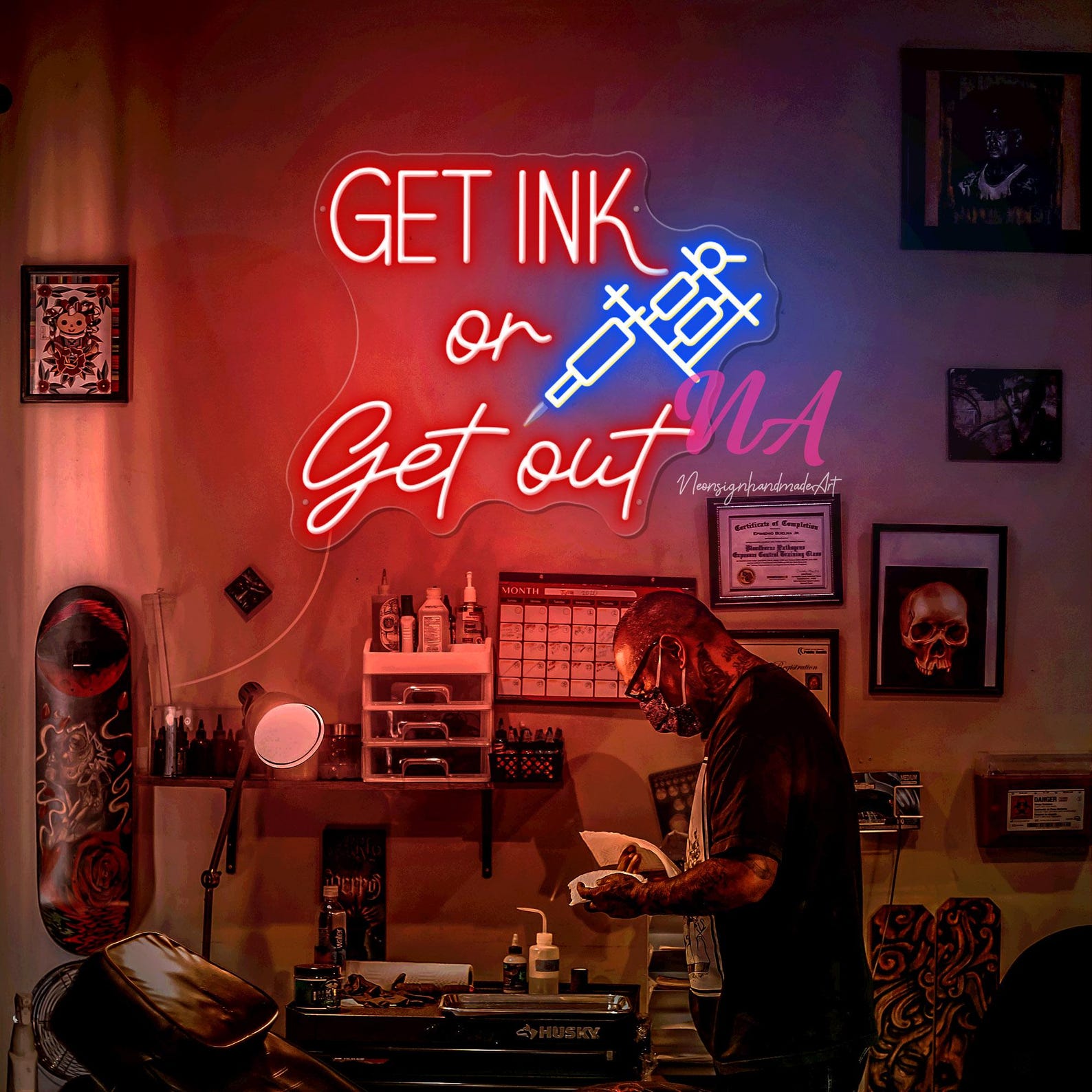 Custom Tattoo Studio Neon Sign: 'get Ink or Get Out' Wall Art - Etsy