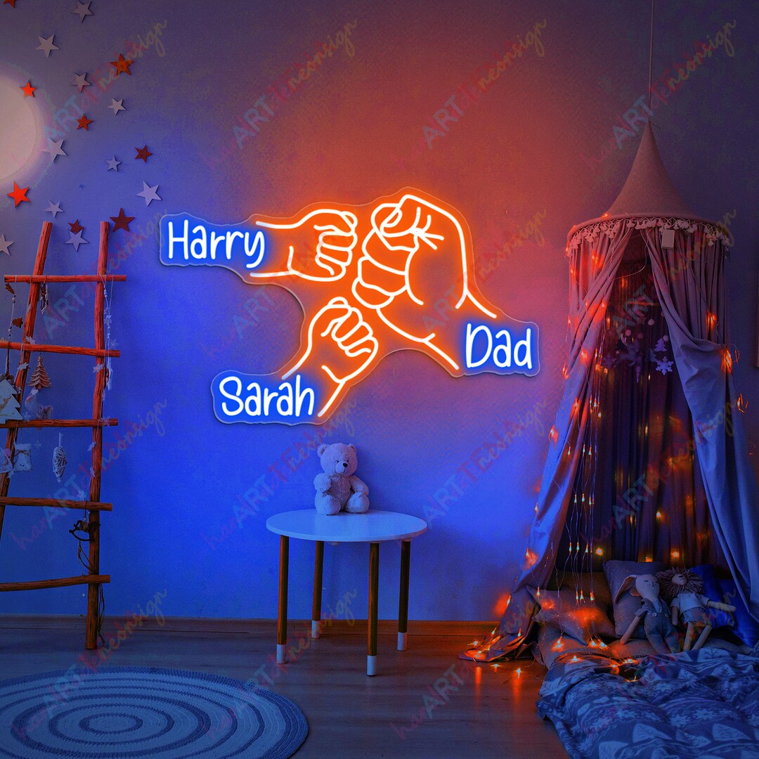 Custom Daddy Neon Sign, Papa With Kids Name,first Bump Neon Sign ...