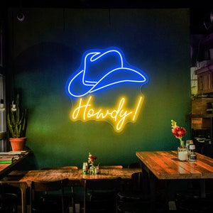 Neon Howdy Sign, Cowboy/cowgirls Hat, Party Decor LED Light, Texas ...