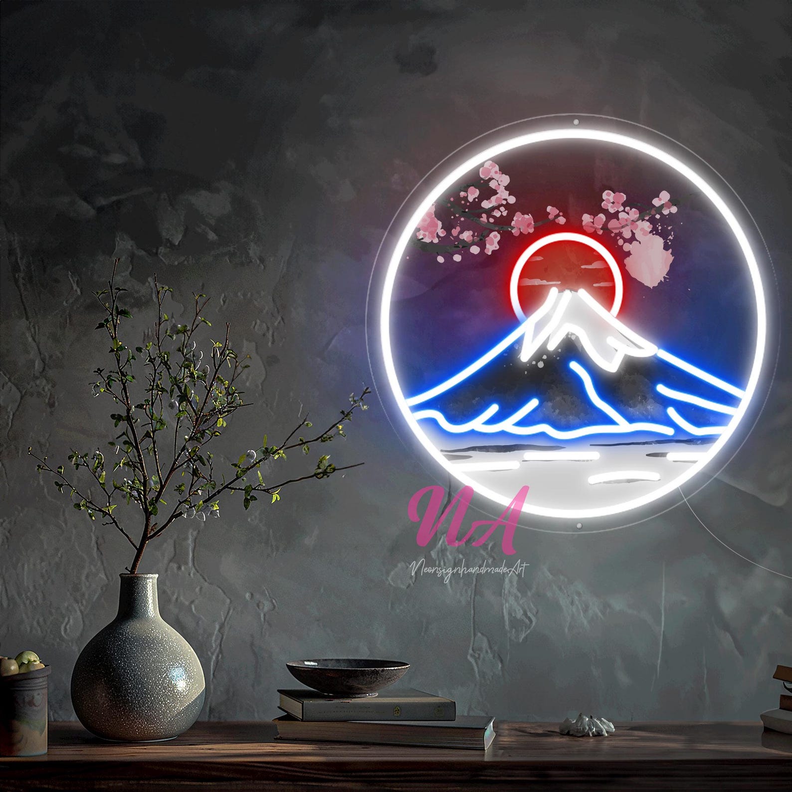 Fuji Mountain Neon Sign: Japanese Sunset Wall Decor - Etsy