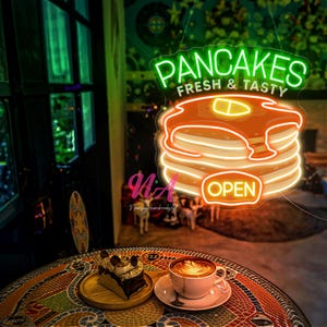 Pancake Open Neon Sign, Custom Neon Sign, Pancake Brunch Sign, Pancake ...