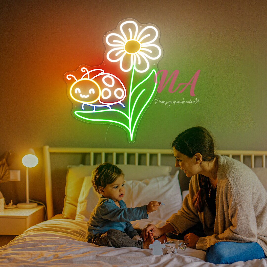 Ladybug Flower Neon Sign: Kids Room Decor - Etsy