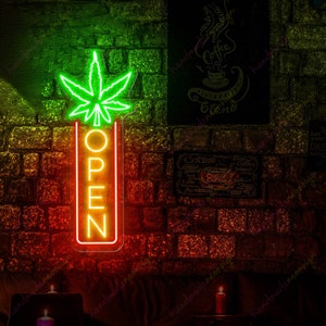 Indoor Cannabis Vertical Open Sign, Vertical Open Neon Sign, Open Neon ...