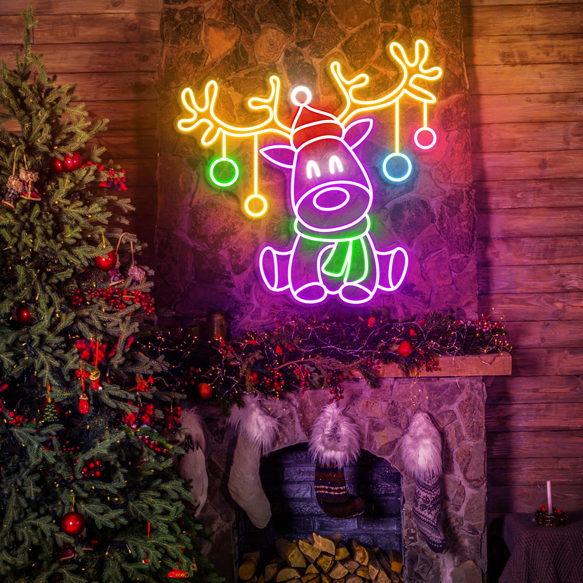 Reindeer Neon Sign: Christmas Holiday Room Decor - Etsy