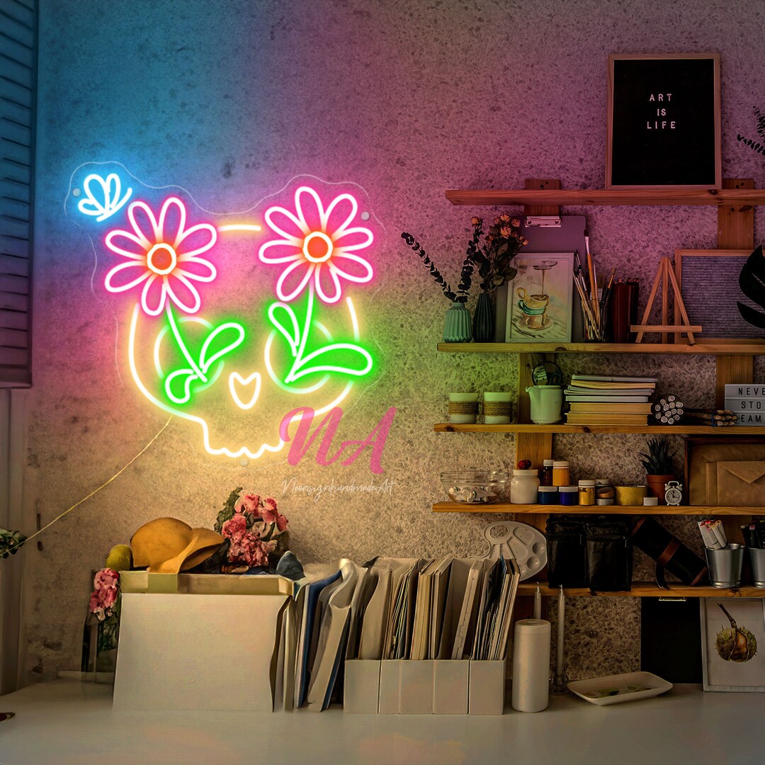 Daisy and Skull Neon Sign, Skull Neon Sign, Daisy Neon Sign, Daisy Led ...