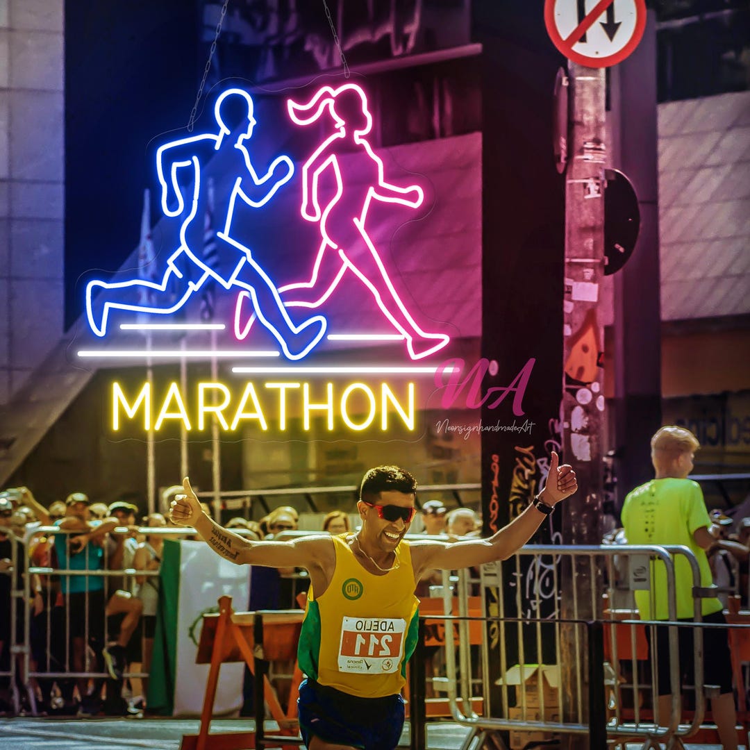 Marathon LED Neon Sign: Running Club Wall Decor - Etsy