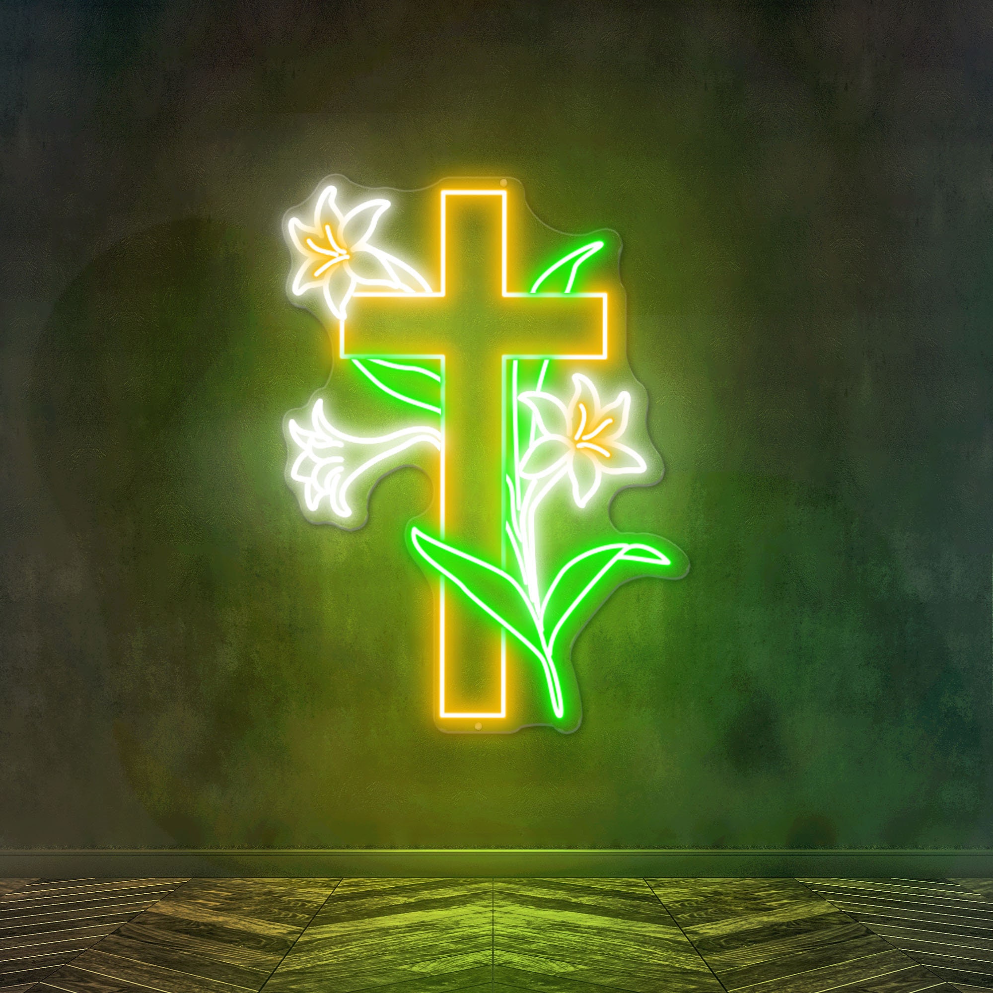 Easter Cross Lily Neon Sign Lily Flower Church Decor Easter Lily Cross ...