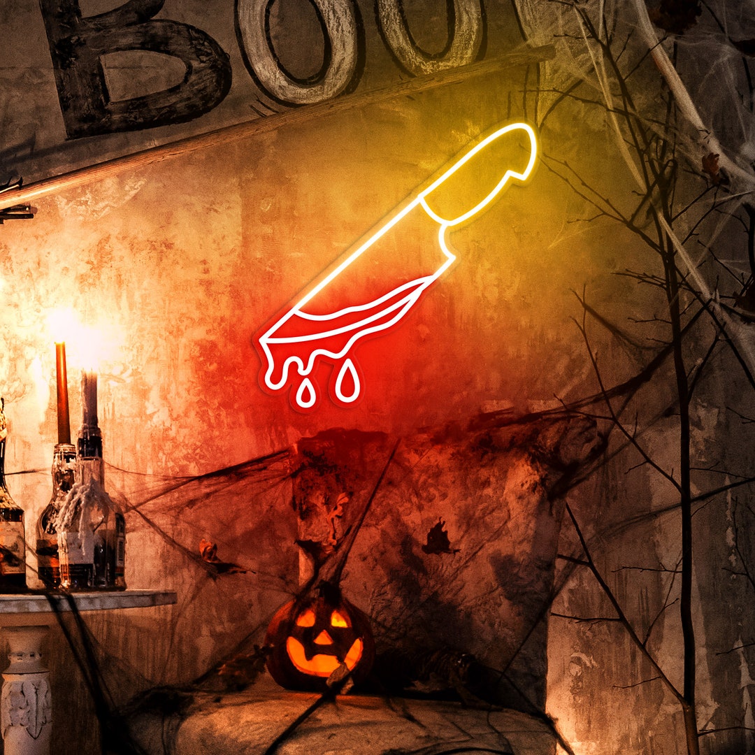 Knife & Blood Neon Sign, Halloween Neon Sign, Trick or Treat Neon Sign ...