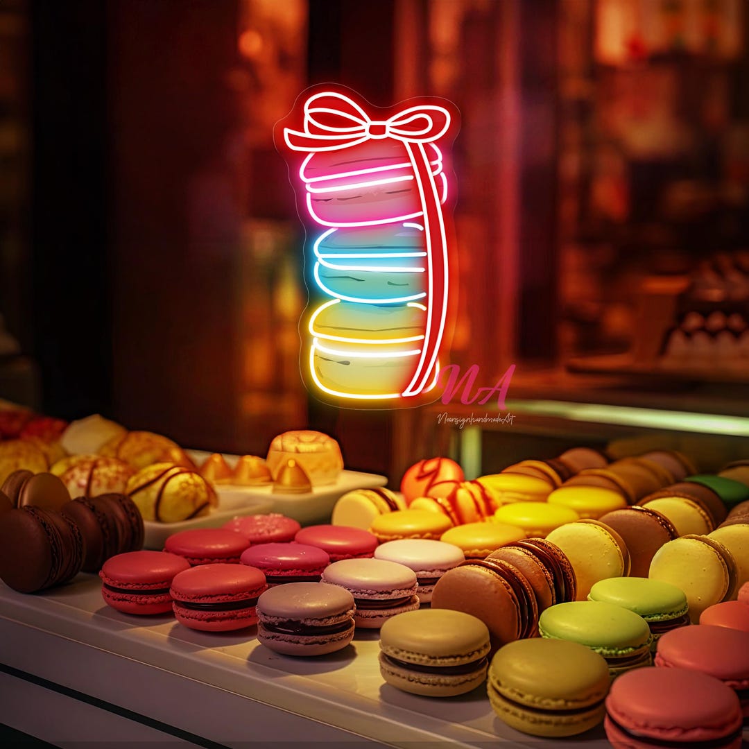 Macaron Bow Neon Sign Macarons Open Led Sign Macaron LED Light Macaron ...