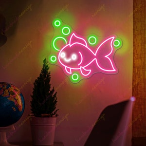 Goldfish Neon Sign, Cute Goldfish Led Sign, Wall Decor, Aquarium Decor ...