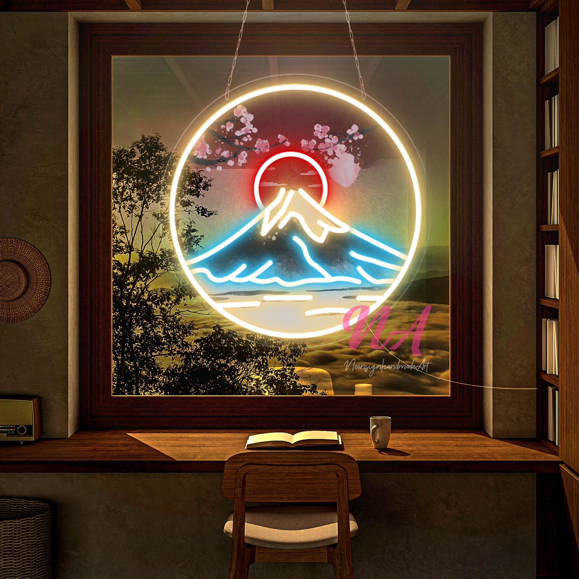 Fuji Mountain Neon Sign: Japanese Sunset Wall Decor - Etsy