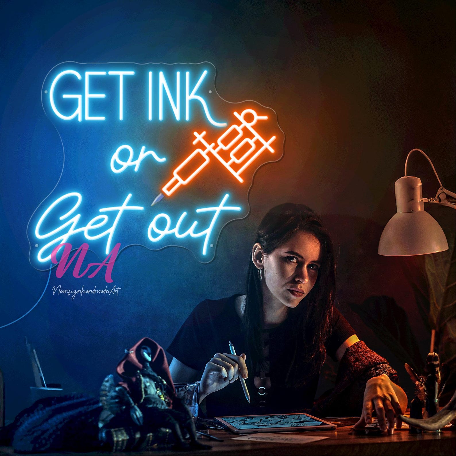 Custom Tattoo Studio Neon Sign: 'get Ink or Get Out' Wall Art - Etsy