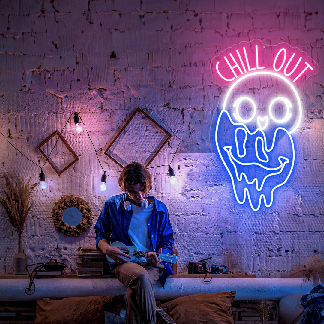 Chill Out Neon Sign Dripping Face Sign Smiley Face Neon Light Signs ...