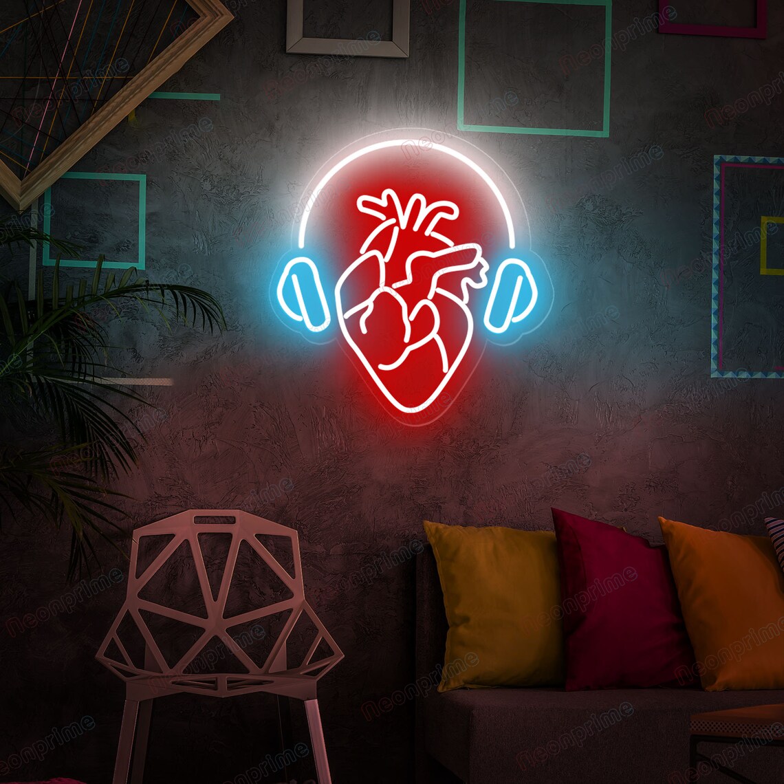 Headphones Heart Music Neon Sign LED Light Bar Signs Neon - Etsy