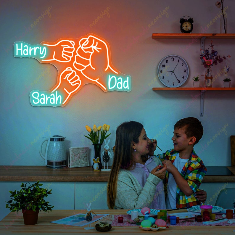Custom Daddy Neon Sign, First Bump With Kids Names, Father's Day Gift ...