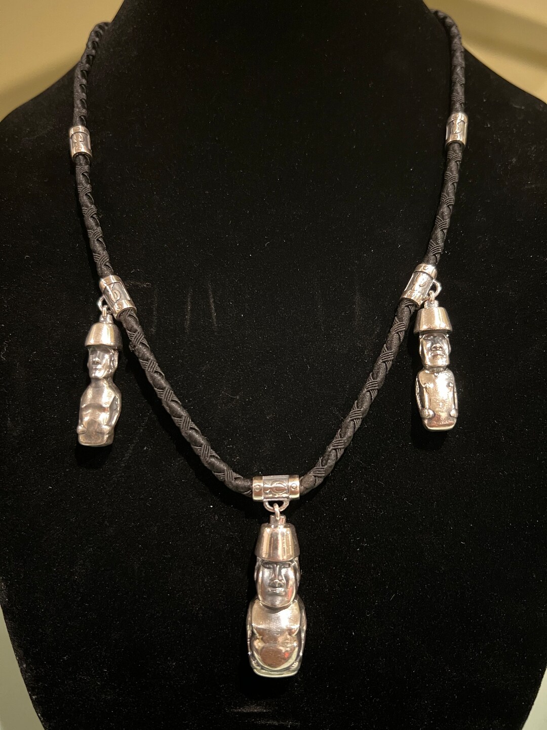 Moai. Handmade Silver Pendant With Easter Island 3 Statues on a Jewelry ...