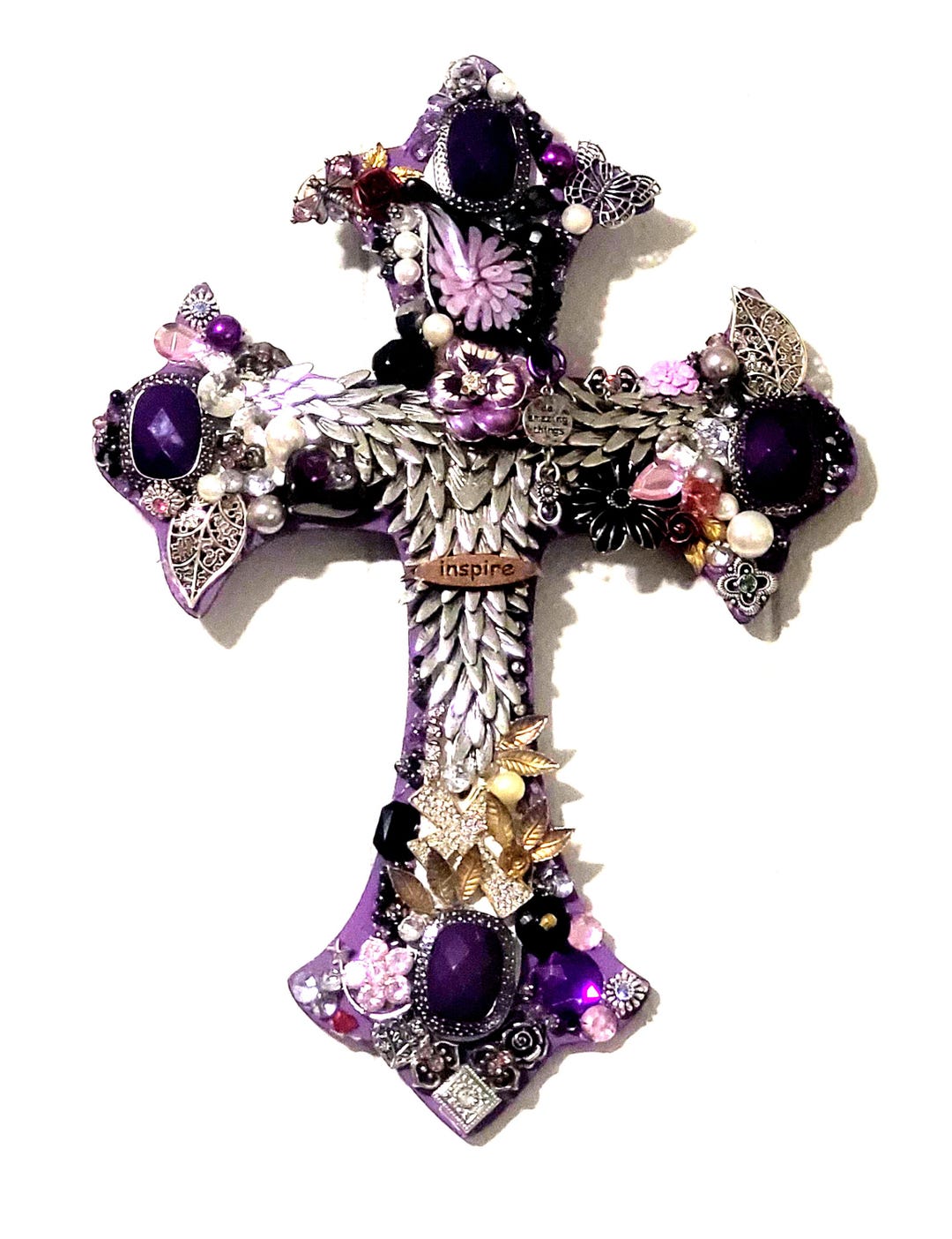 Hand Made Wall Art bedazzled Cross the Purple Cross Glam Art Purple Art ...