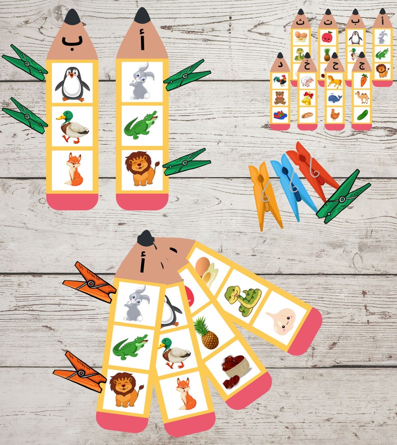 Arabic Beginning Sounds Clip Pencils, Arabic Alphabet, Phonics Activity ...