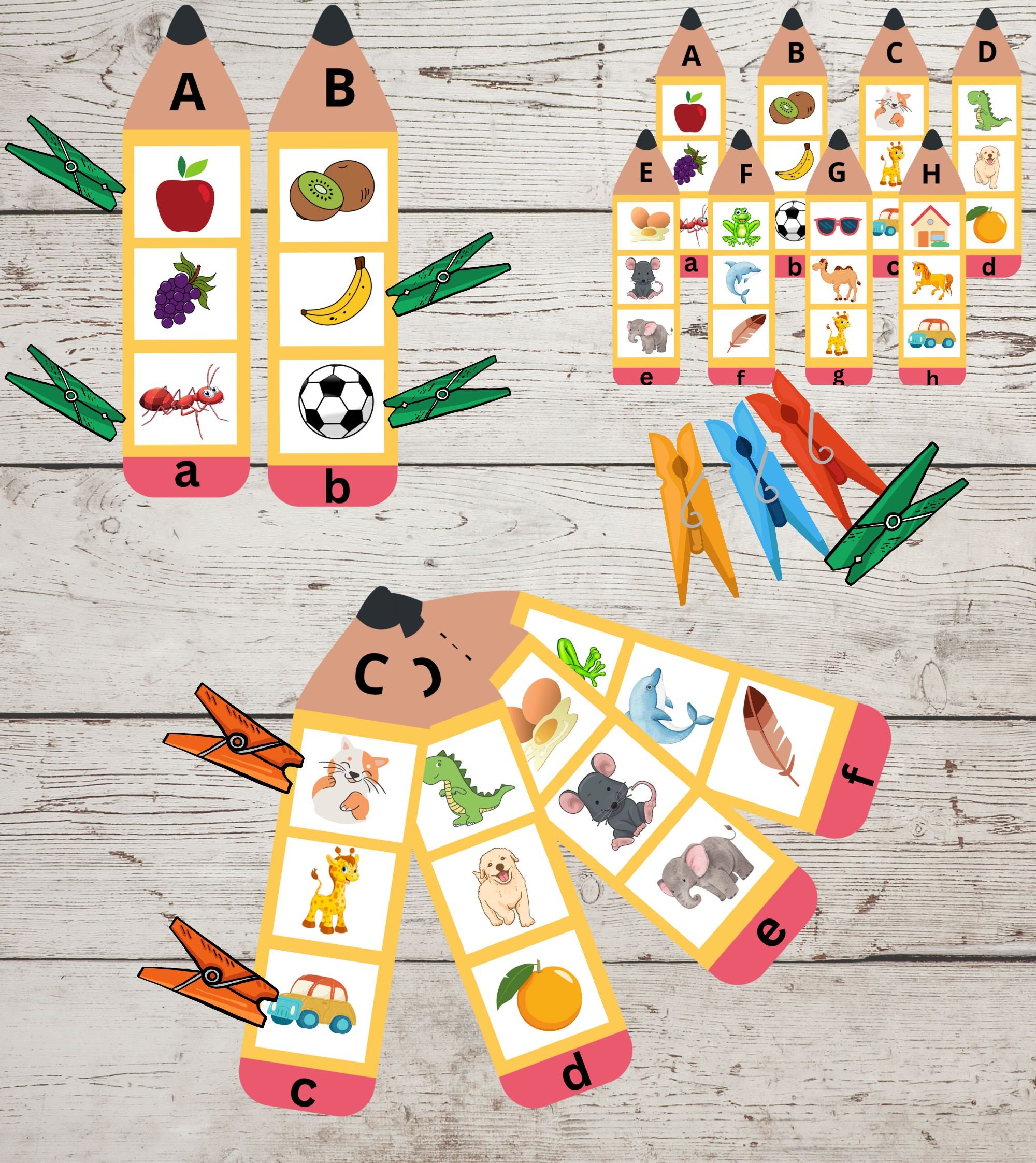 Beginning Sounds Clip Pencils, ABC Printable, Phonics Activity ...