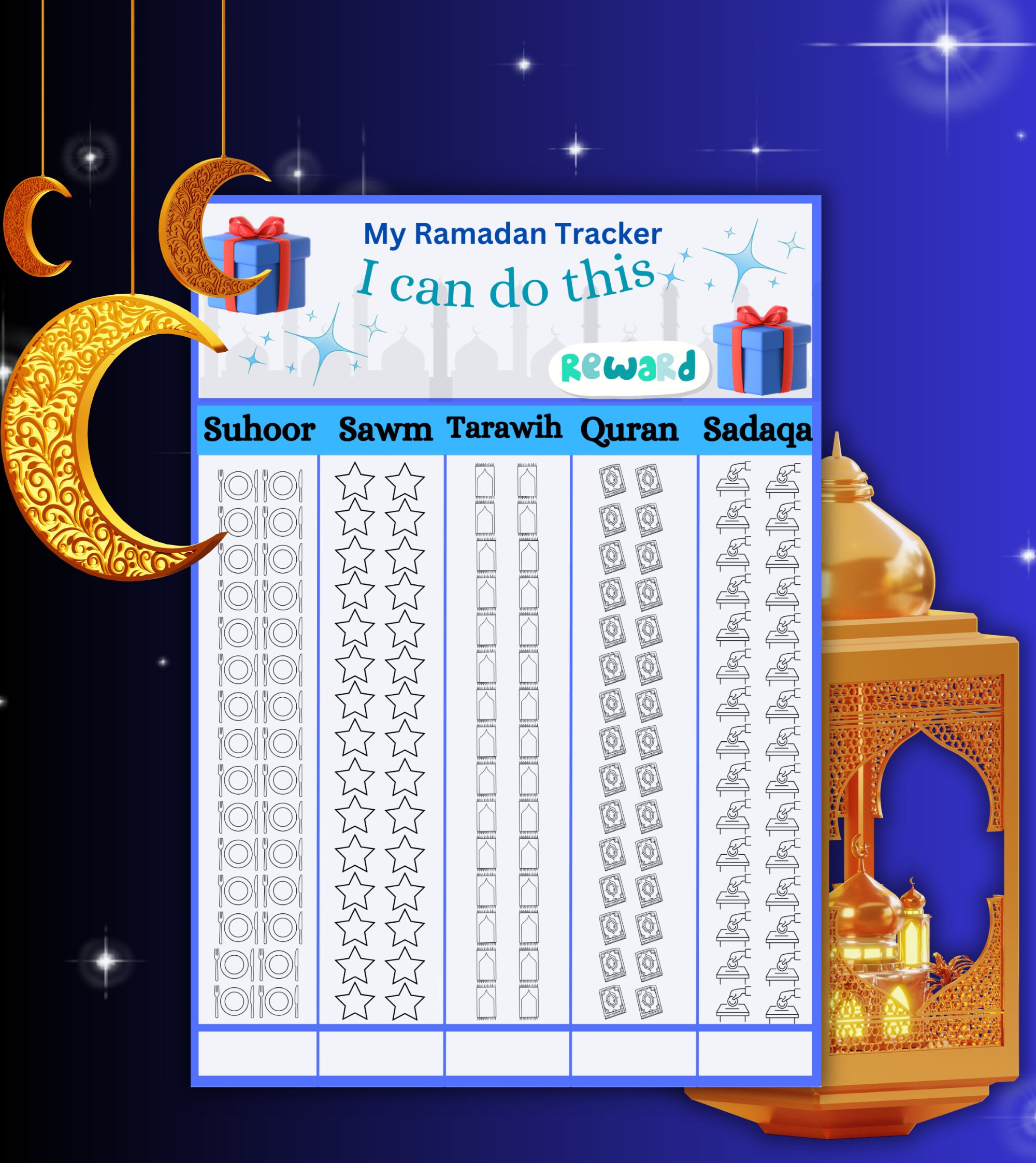 Ramadan Tracker, Ramadan Tracker for Girls and Boys Template, Printable ...