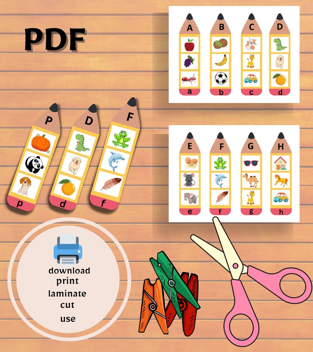 Beginning Sounds Clip Pencils, ABC Printable, Phonics Activity ...