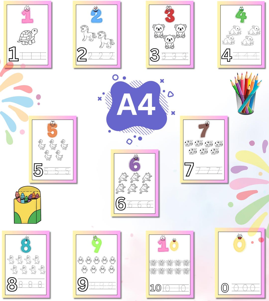 Counting Numbers, Number Tracing Flashcards, Cars Roads Printable ...