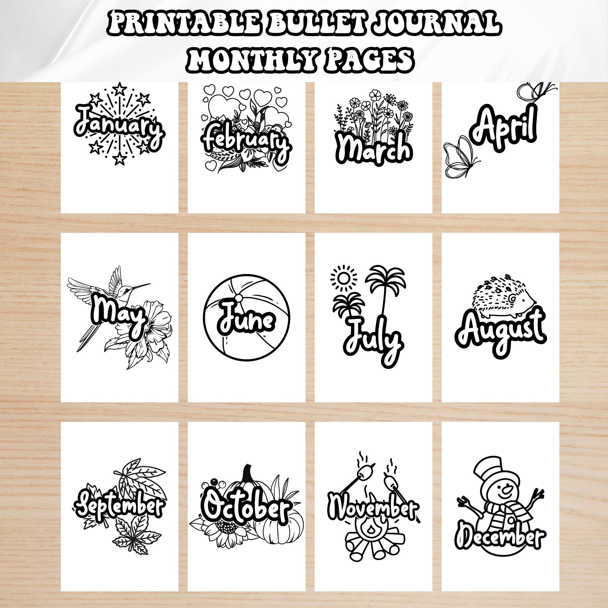 Printable Bullet Journal Monthly Pages Dated + Undated Calendars ...