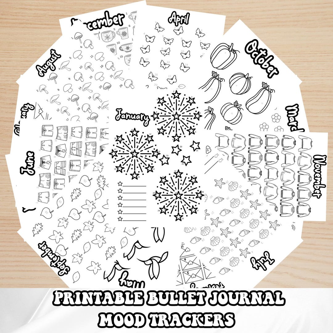 Printable Monthly Mood Tracker Bundle Seasonal Bullet Journal Trackers ...