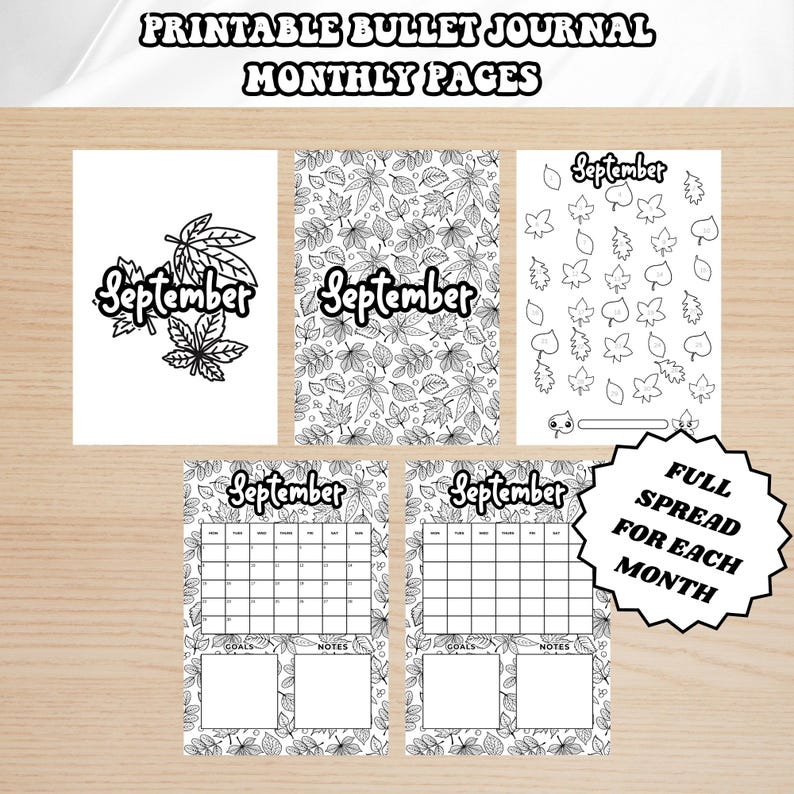 Printable Bullet Journal Monthly Pages Dated + Undated Calendars ...