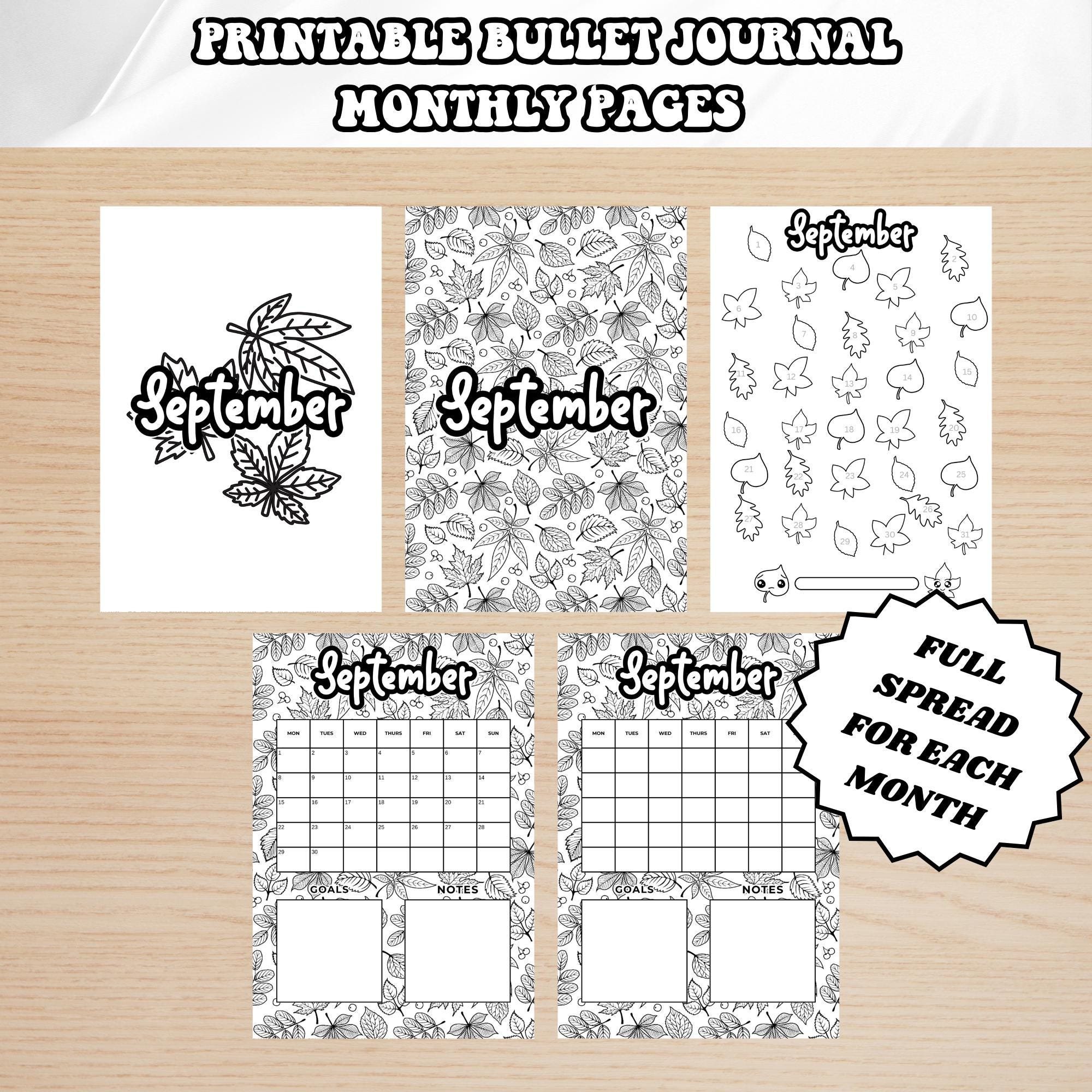 Printable Bullet Journal Monthly Pages Dated + Undated Calendars ...