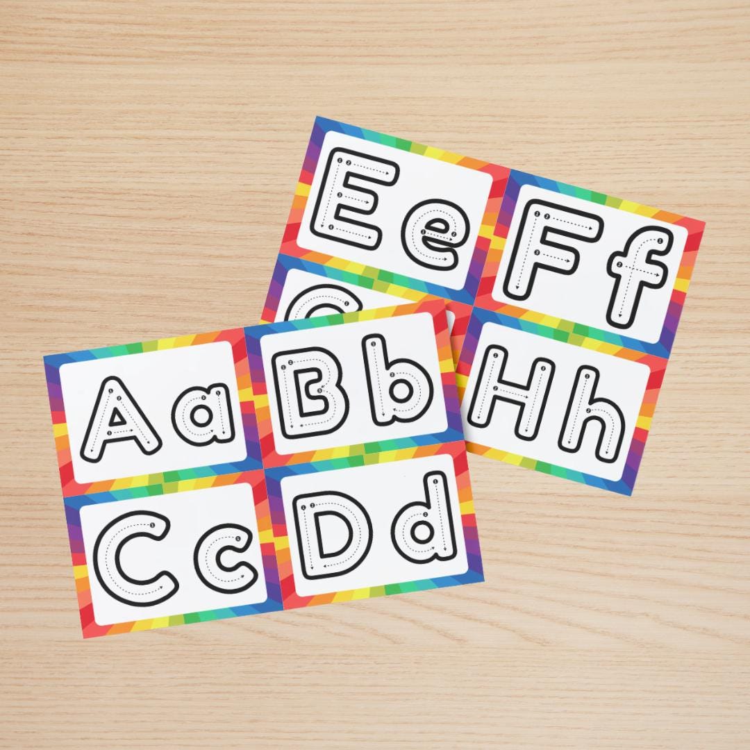 Printable Alphabet Tracing Cards With Rainbow Border Instant Download ...