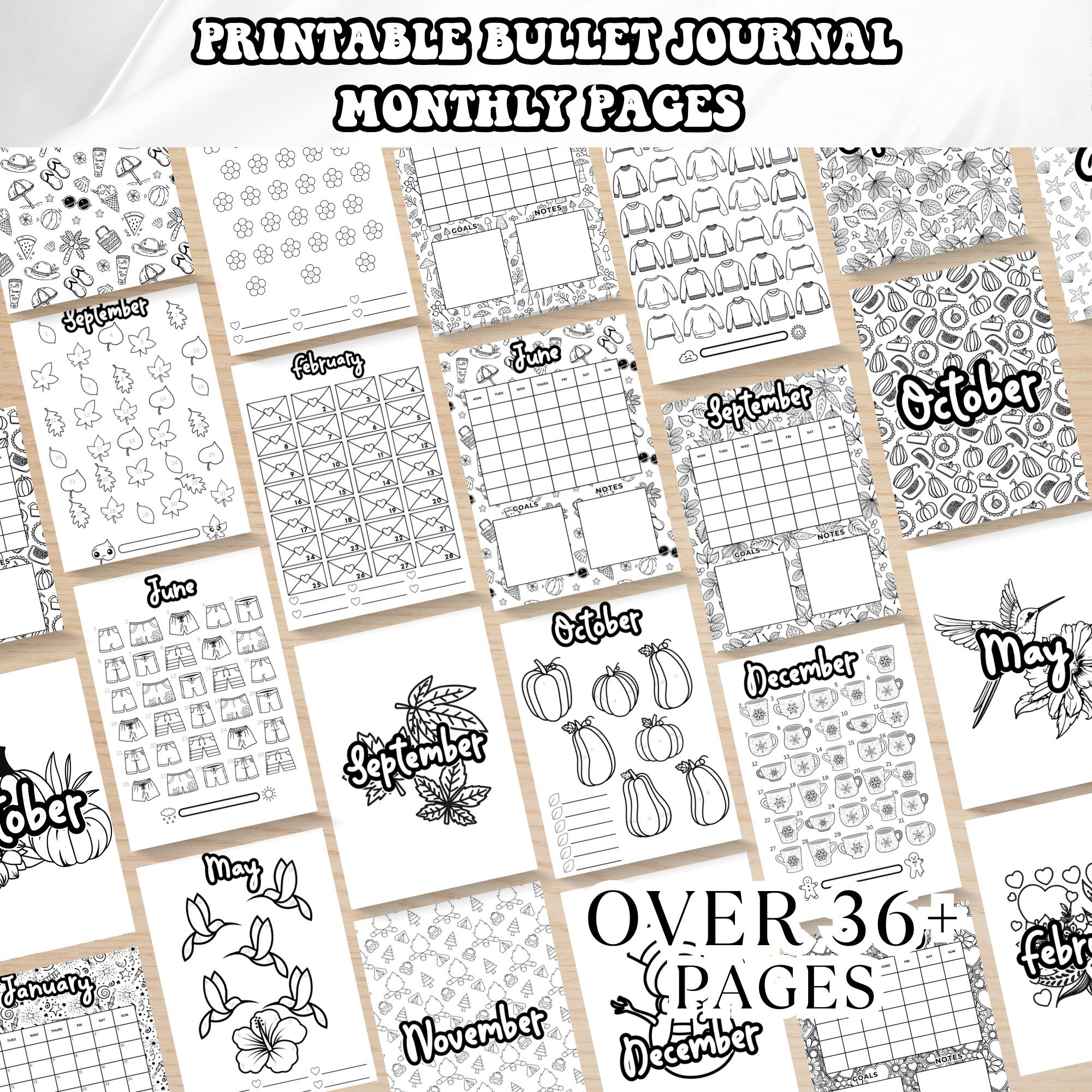 Printable Bullet Journal Monthly Pages Dated + Undated Calendars ...