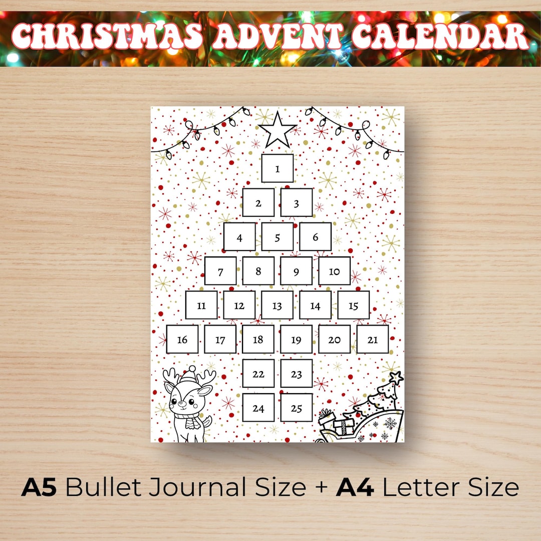 Printable Christmas Advent Calendar Bullet Journal Page Color and Color ...