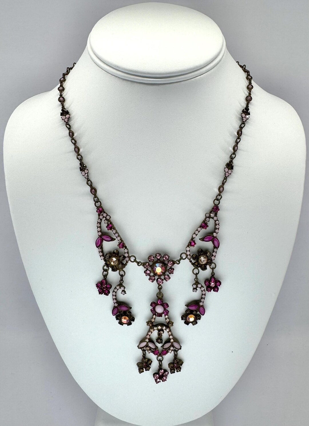 SORRELLI Swarovski Crystal Pink Floral Brass Colored Metal Vintage ...