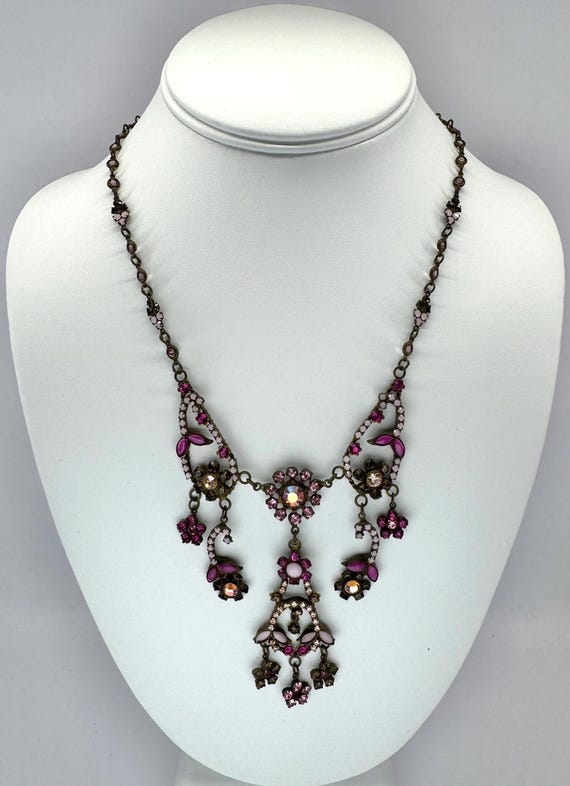 SORRELLI Swarovski Crystal Pink Floral Brass Colored … - Gem