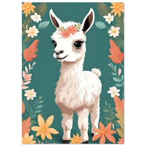 Linda ilustración de Llama con flores y hojas / Póster impreso - Etsy ...