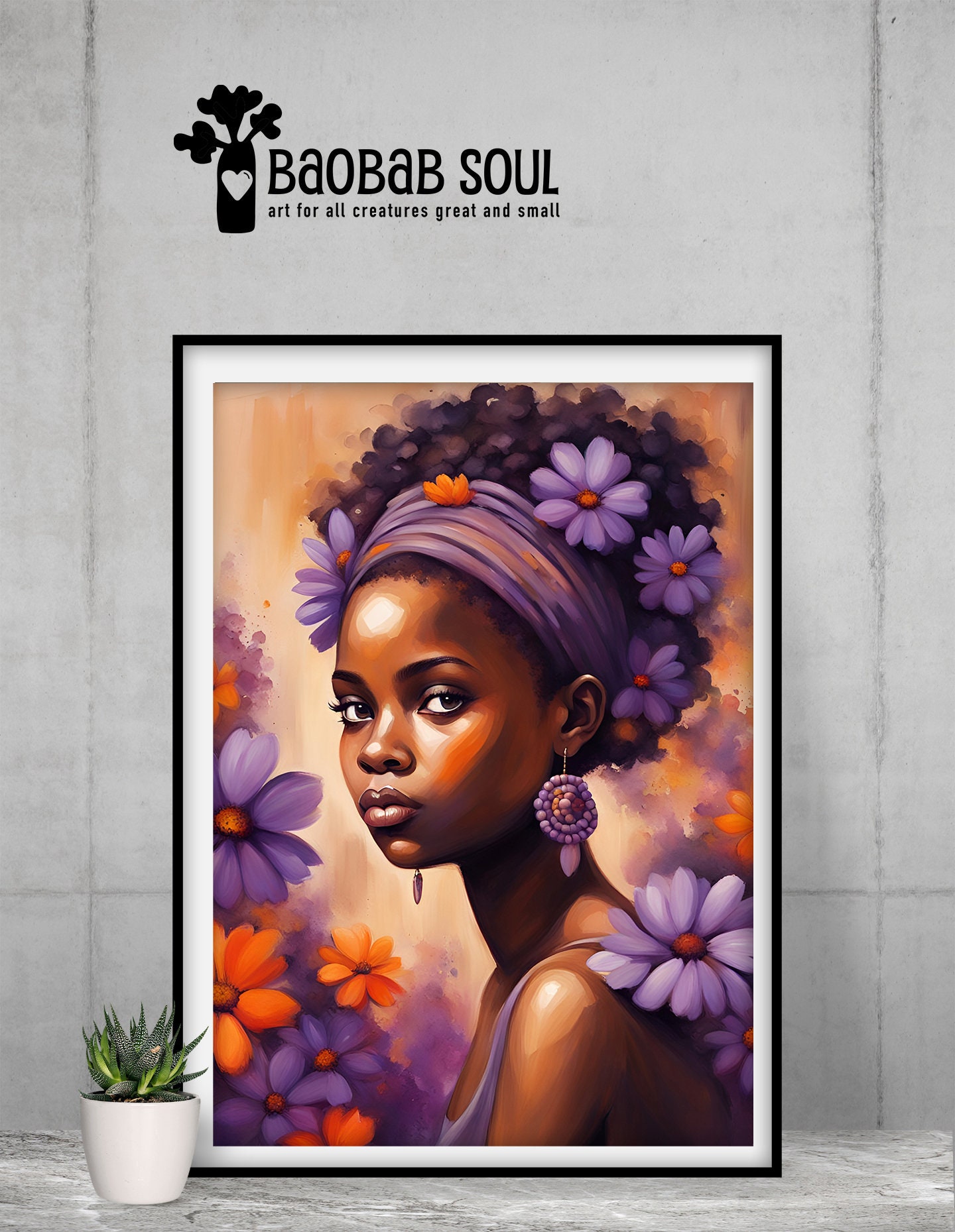 Thandi, Beautiful African Girl With Orange and Purple Flowers ...