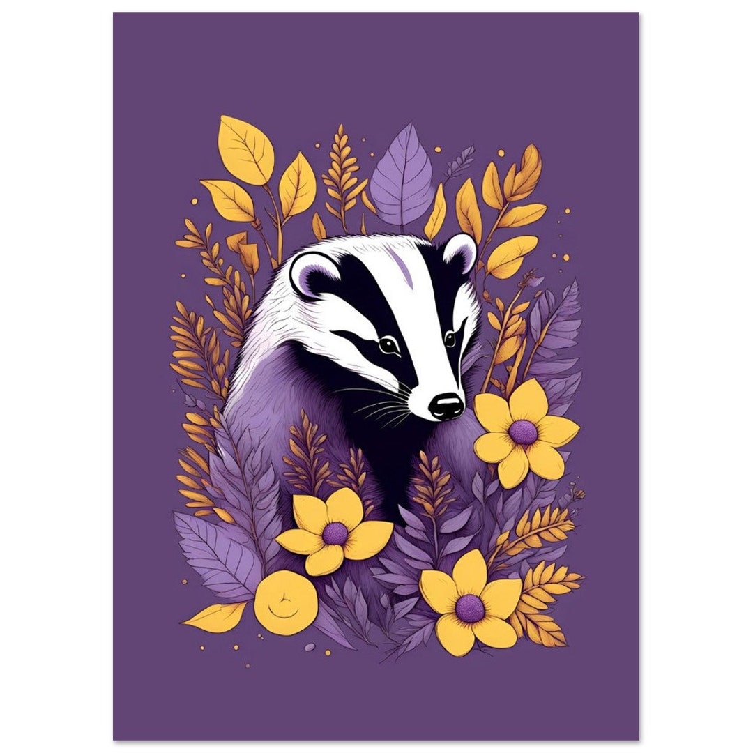 Sweet Badger Illustration With Flowers and Leaves | Professionally ...