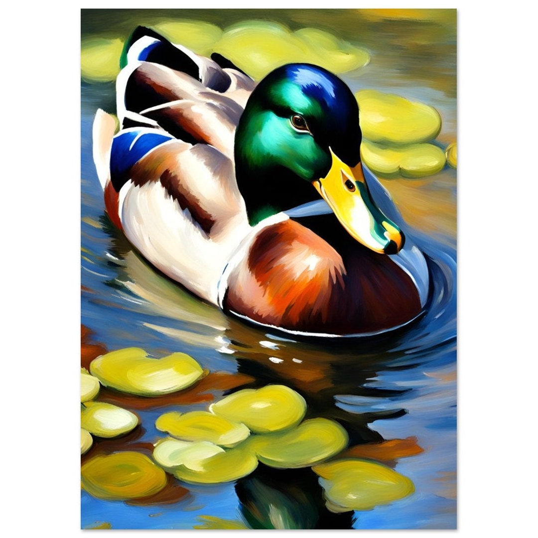 Swimming Mallard Duck Digital Painting Professionally Printed Poster ...