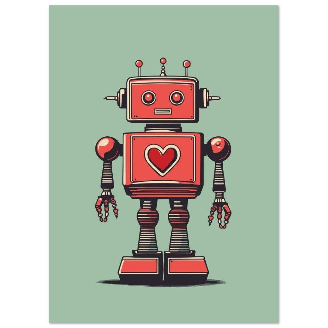 Vintage Retro Robot With Red Heart | Kids| Professionally Printed ...