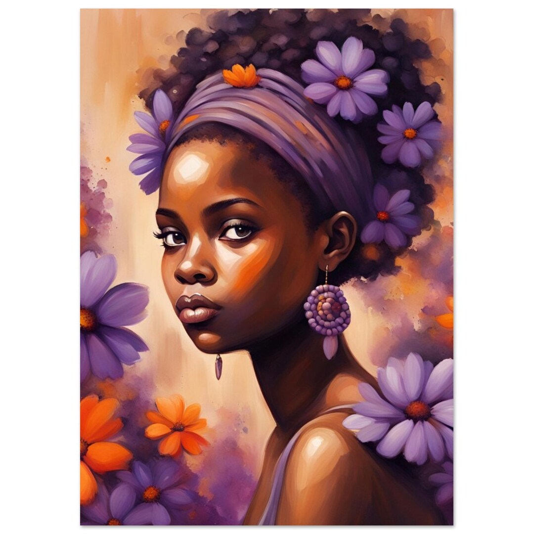 Thandi, Beautiful African Girl With Orange and Purple Flowers ...