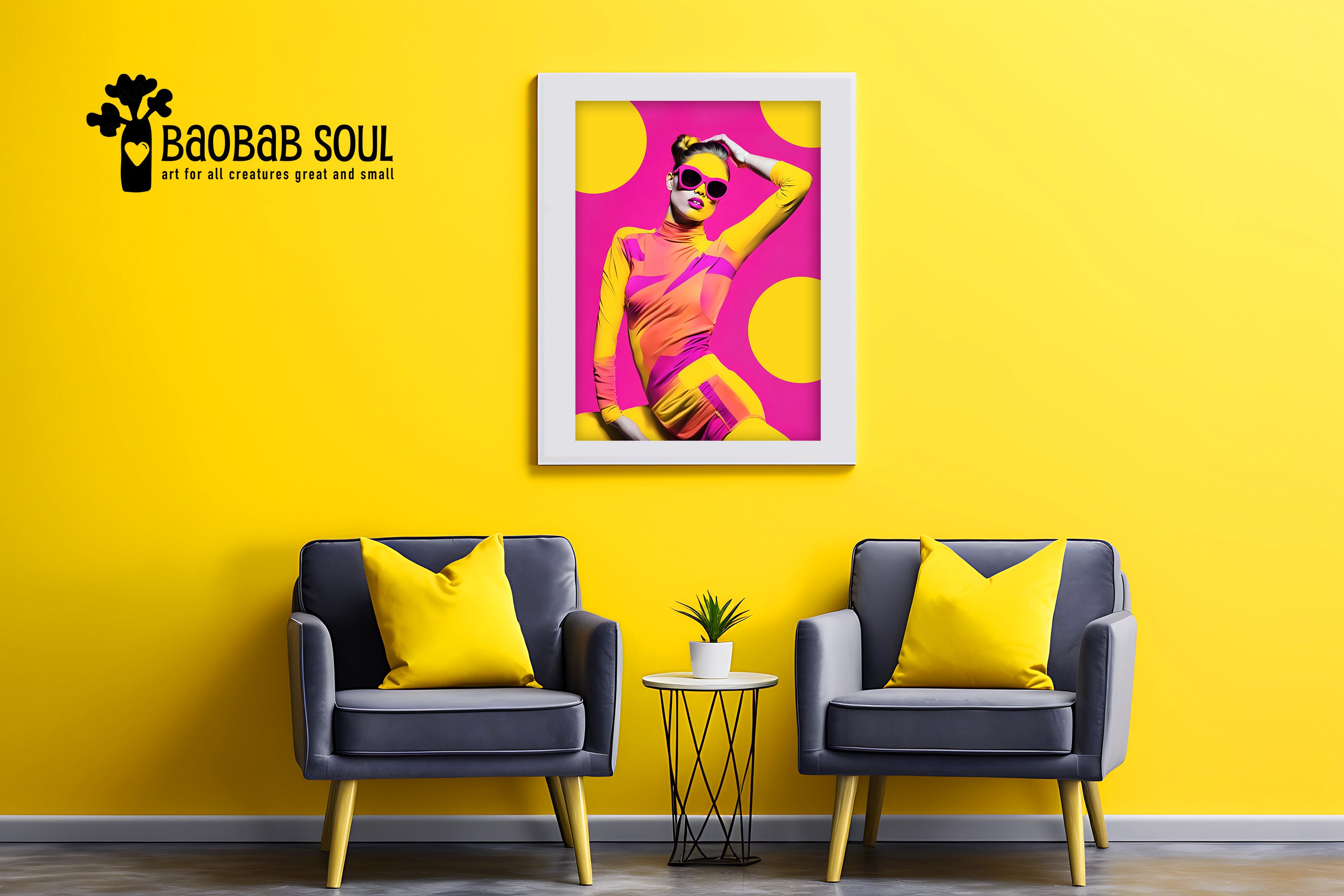 Yellow and Pink Pop Art 80s Lady Pop Art Professionally - Etsy