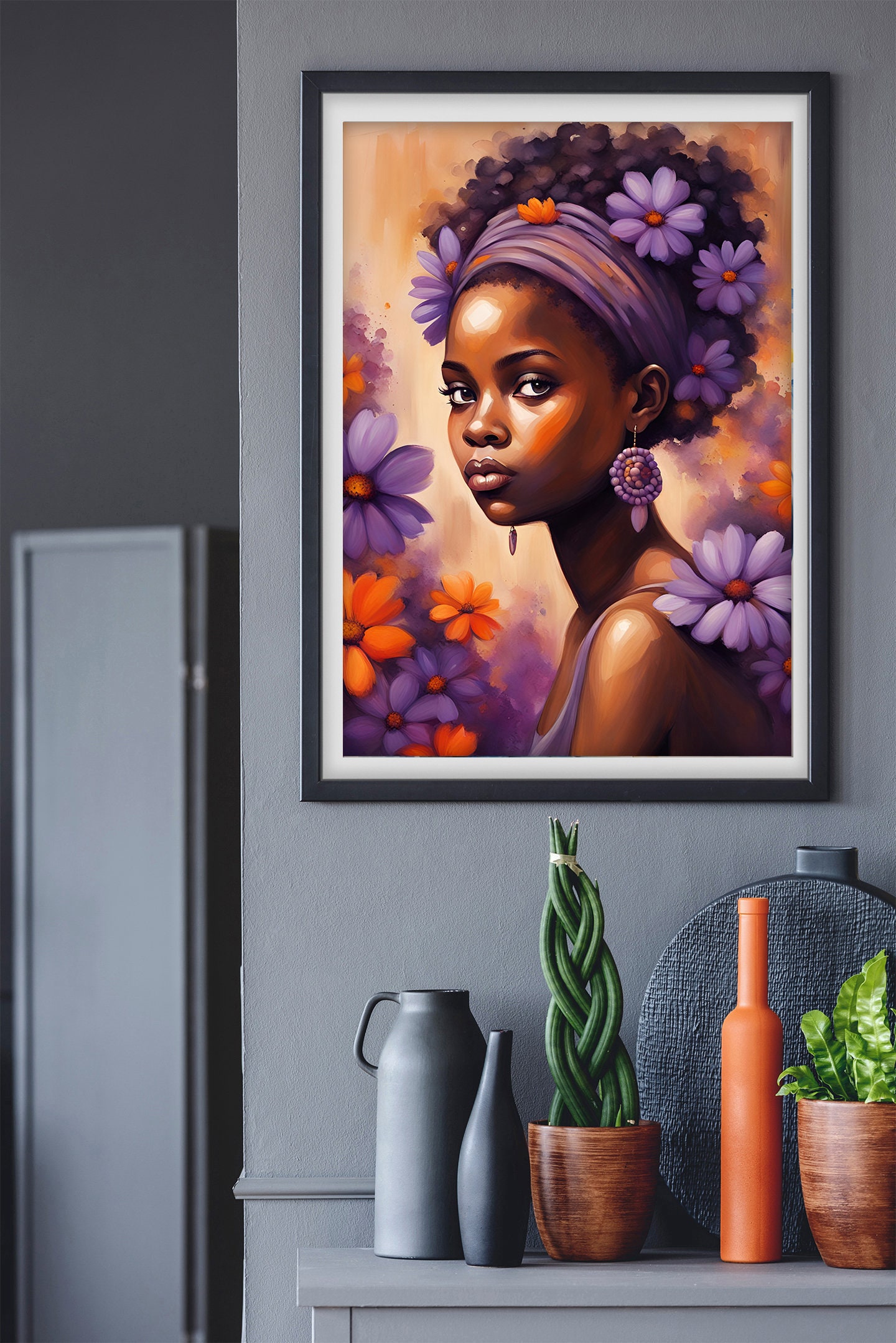 Thandi, Beautiful African Girl With Orange and Purple Flowers ...
