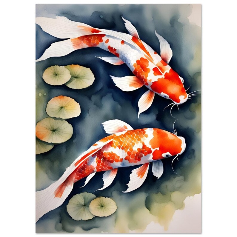 Stunning Koi Carp Fish in a Pond Painting | Professionally Printed ...
