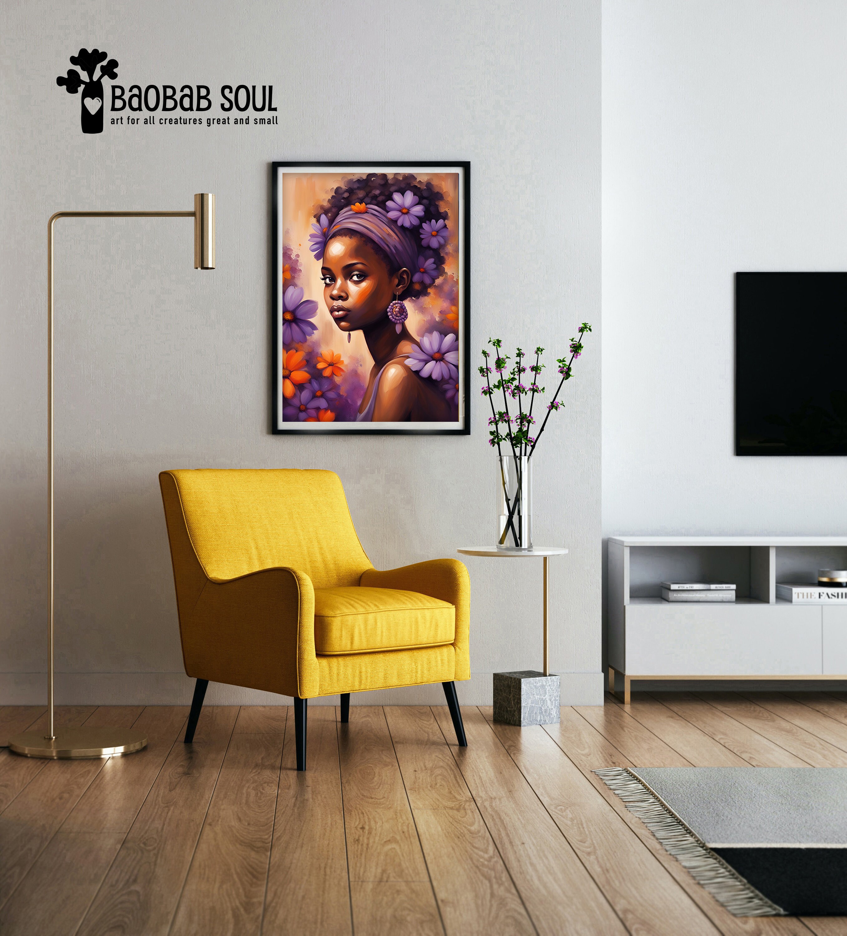 Thandi, Beautiful African Girl With Orange and Purple Flowers ...