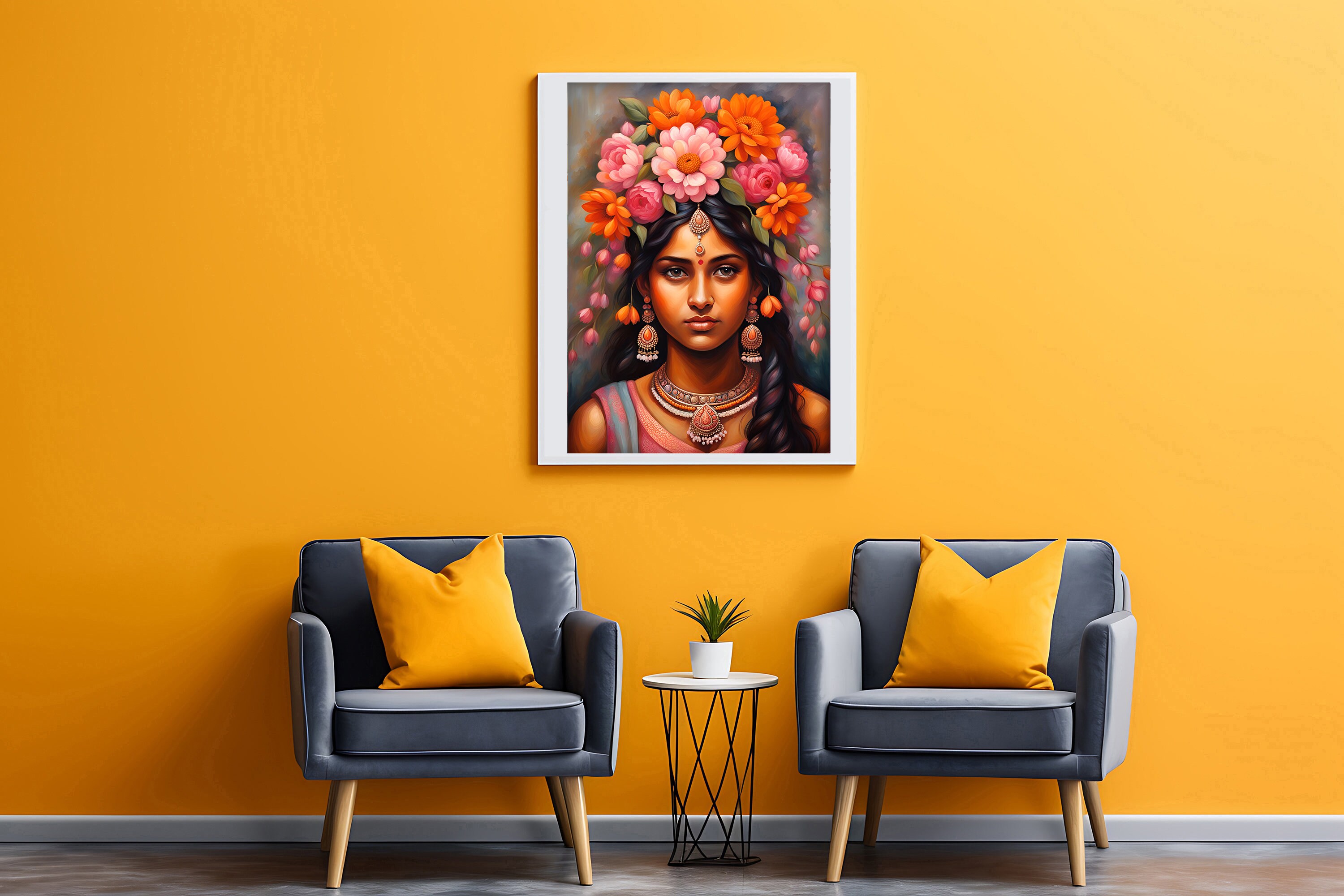 Maryam, Beautiful Indian Girl With Orange and Pink Flowers ...
