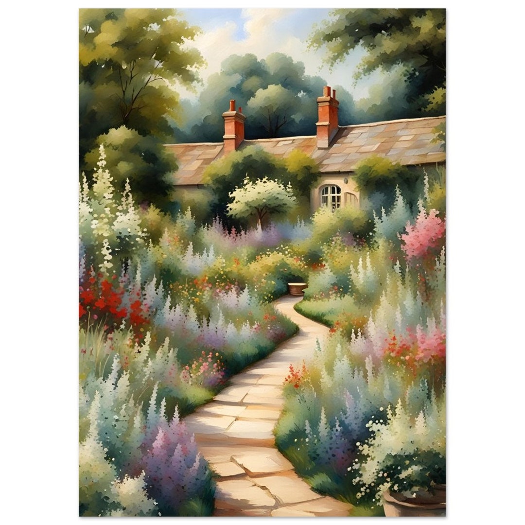 English Country Cottage Garden Abstract Professionally Printed Poster ...