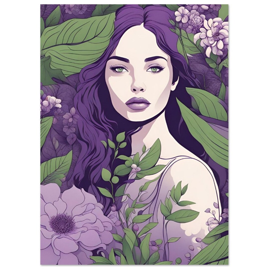 Sarah Graphic Illustration in Purple and Green Professionally Printed ...