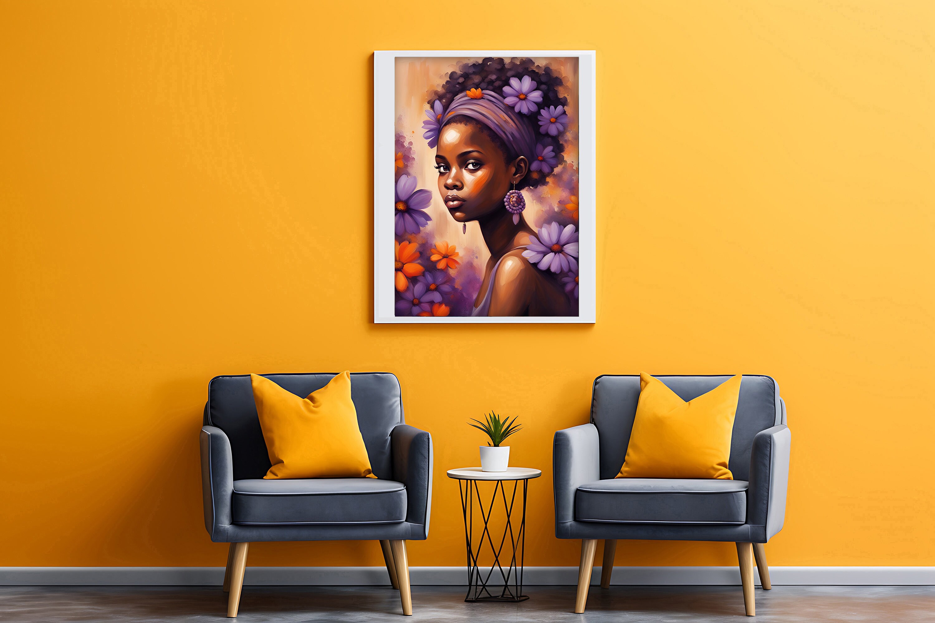 Thandi, Beautiful African Girl With Orange and Purple Flowers ...
